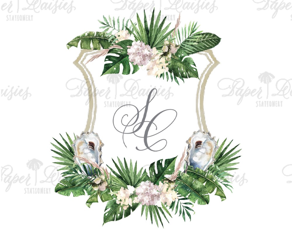 Champagne Crest wtih Palm Leaves | Watercolor Floral Crest| Paper ...